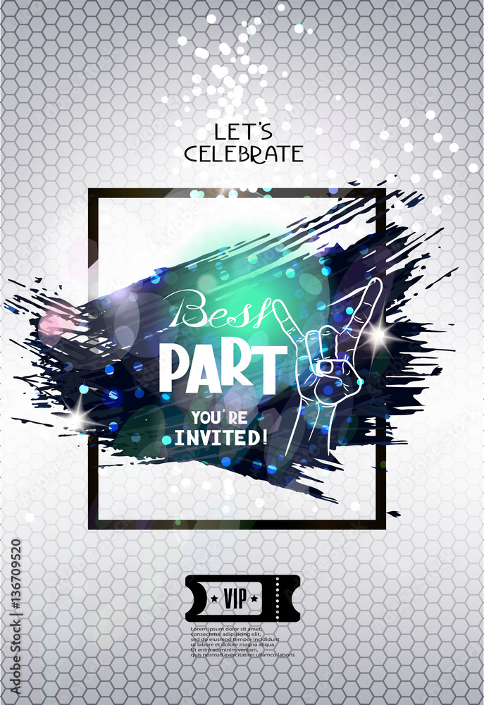 Best party invitation card with dabs and abstract background. Vector ...