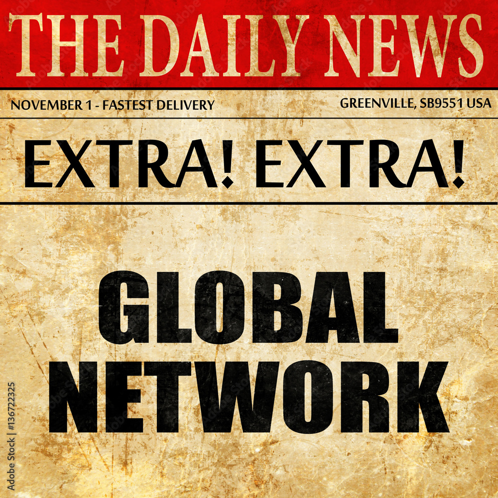 global network, article text in newspaper Stock Illustration | Adobe Stock