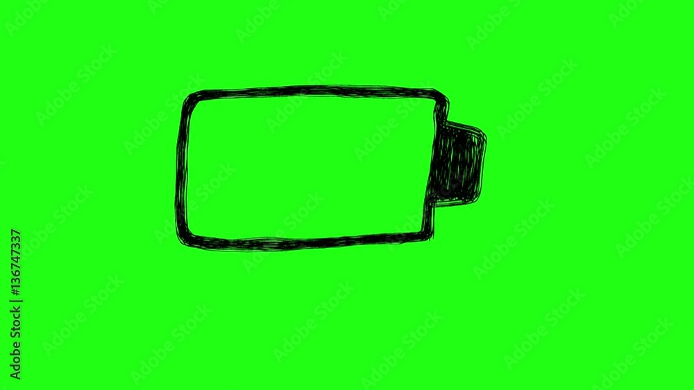 Handmade low battery warning icon doodle animation. Green screen chroma ...