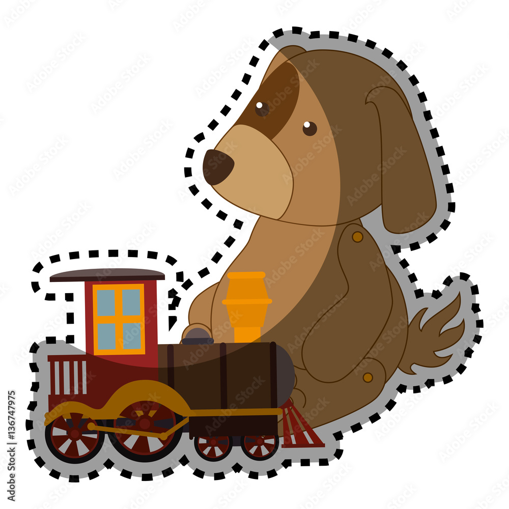 sticker colorful dog with train toy vector illustration Stock Vector ...