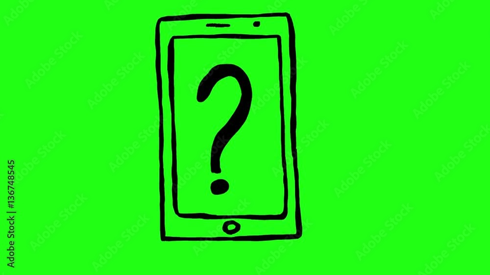 Handmade question mark on a smartphone screen doodle animation. Green ...