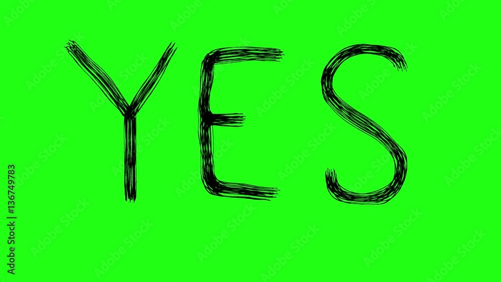Handmade YES word doodle animation. Green screen chroma key background ...
