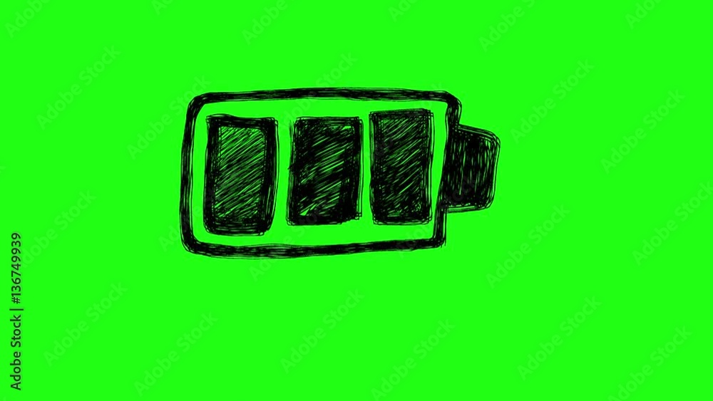 Vidéo Stock Handmade battery icon charging doodle animation. Green ...