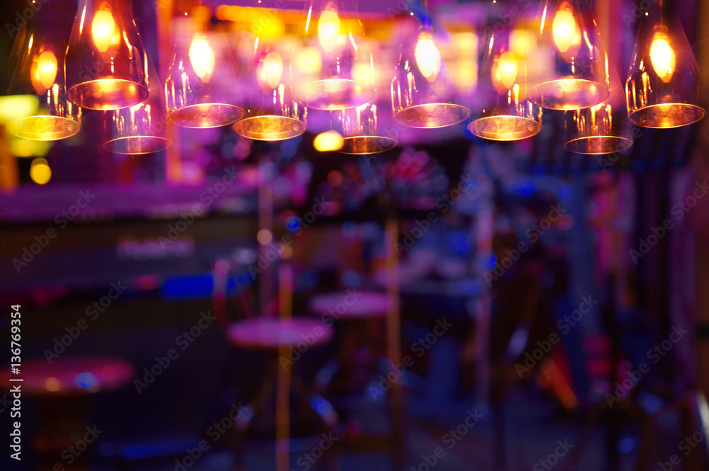 blur purple light on bar background with lamp at night Stock Photo ...
