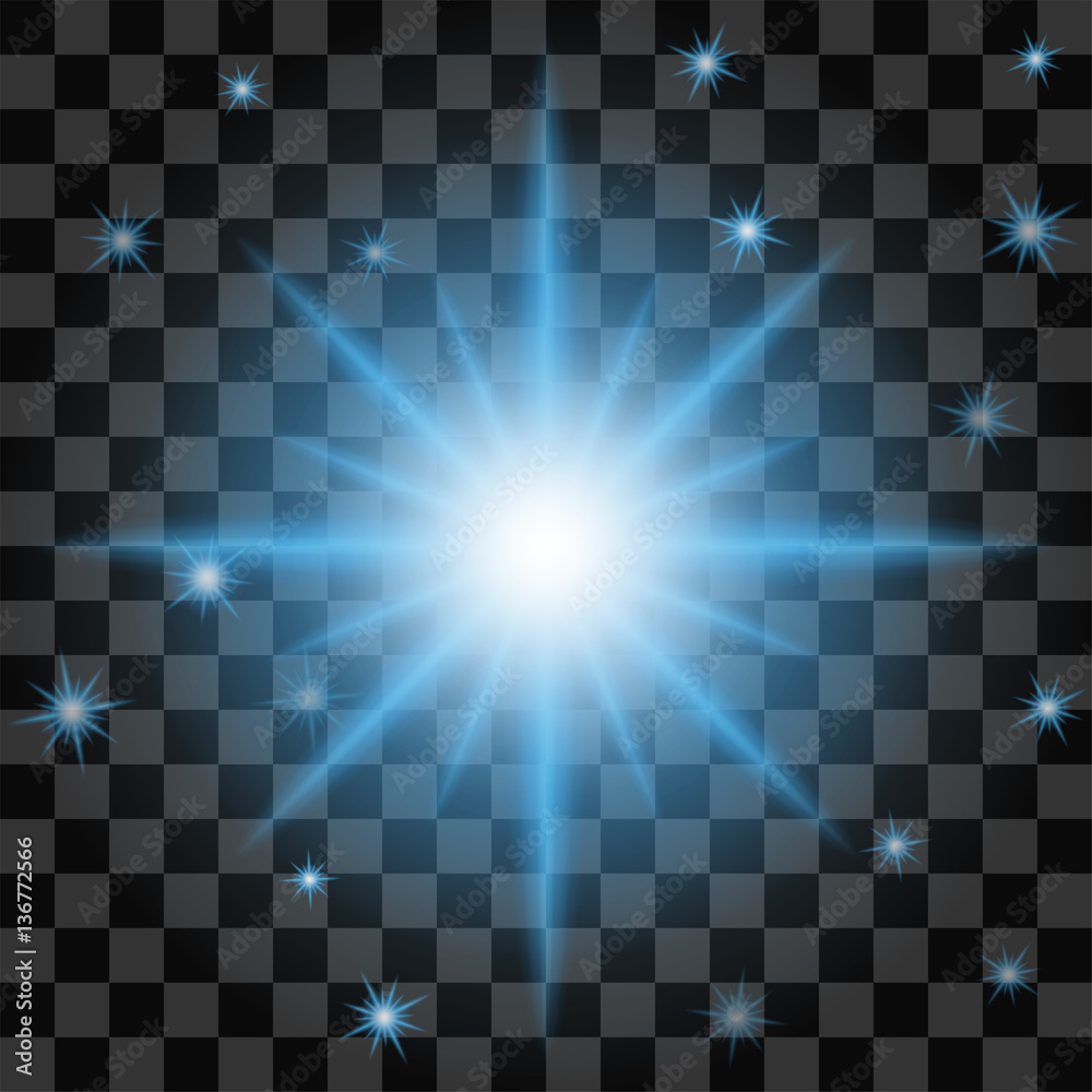 Isolated starburst pattern on a transparent background. Blue neon star ...