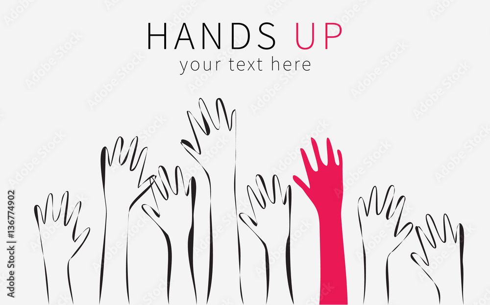 Hands up silhouette. Monochrome cartoon hands raised up in the air, the ...