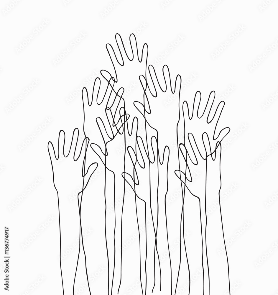 Hands up concert. Monochrome cartoon silhouette hands raised up in the ...