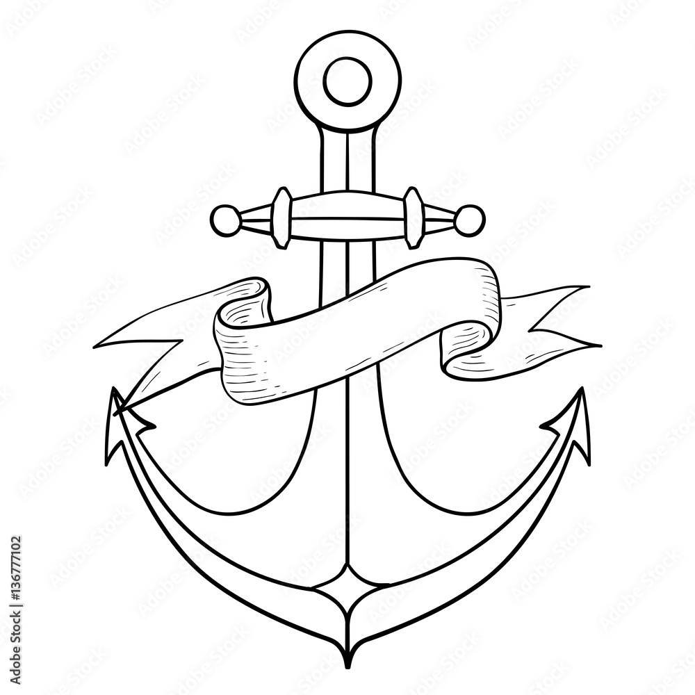 Anchor. Outline drawing, hand drawn sketch Stock Vector | Adobe Stock
