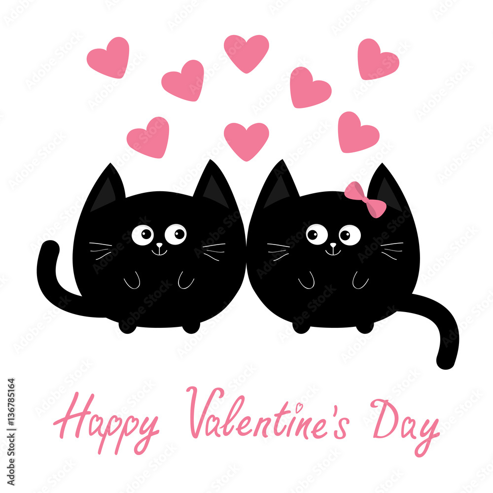 Valentines Day. Round shape black cat icon. Love family couple. Pink ...