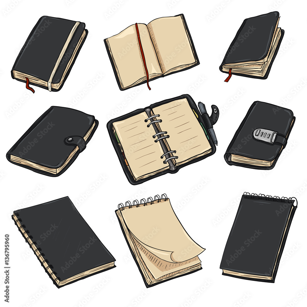 Vector Set of Cartoon Notebooks, Notepads and Diaries Stock Vector ...