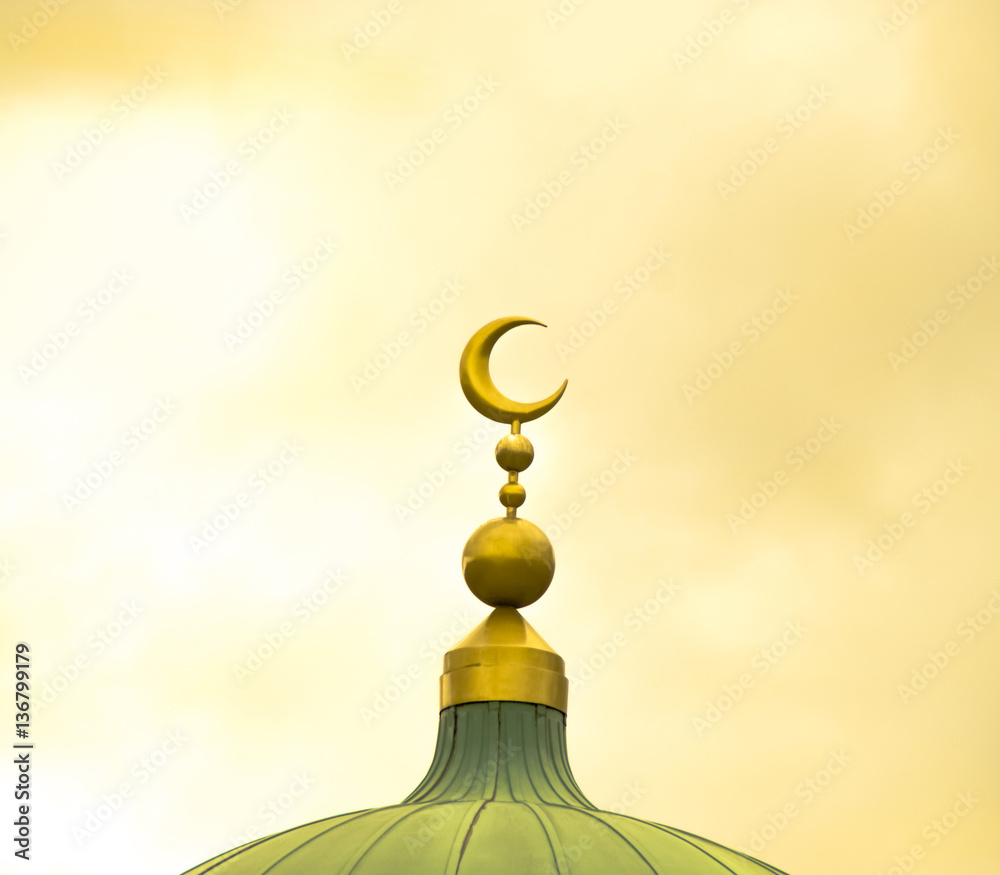 Islamic symbol on mosque’s cupola on yellow cloudy background Stock ...