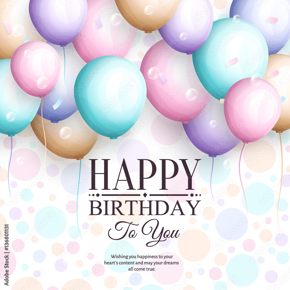 Happy birthday greeting card. Retro vintage pastel party balloons ...