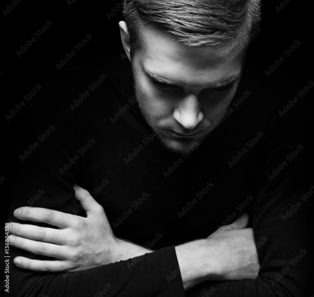 Black and white photo of sad man Stock Photo | Adobe Stock