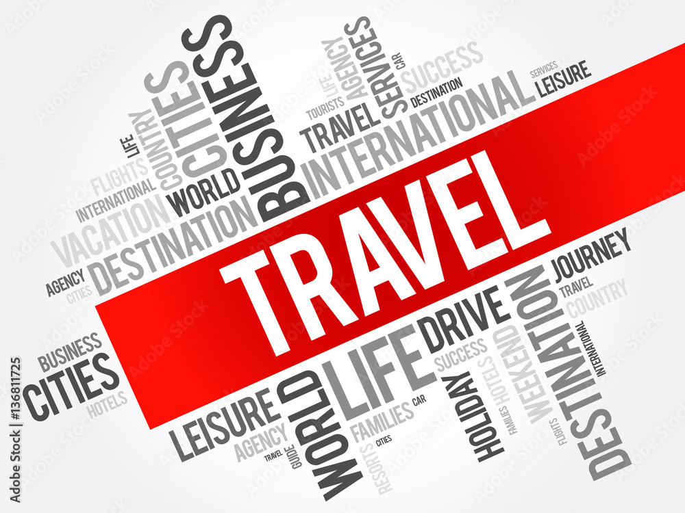Travel word cloud collage, tourism concept background Stock ...