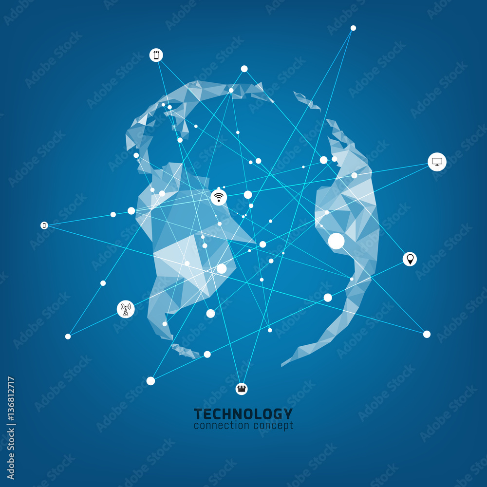 Technology network. Growth background with lines, circles, integrate ...