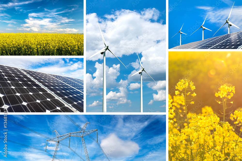 Concept of renewable energy and sustainable resources - photo collage ...