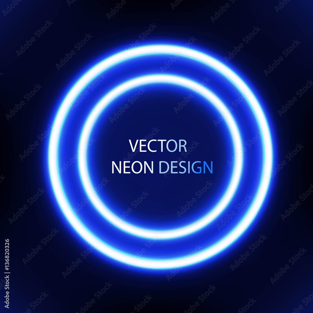 Bright colors shining neon circles. Vector blue round frame. Abstract ...
