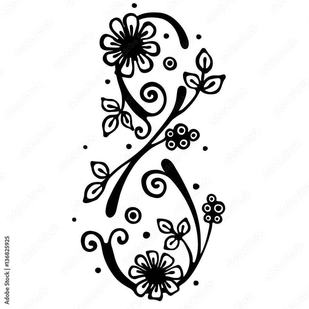 Vector hand drawn illustration, decorative stylized number eight in ...