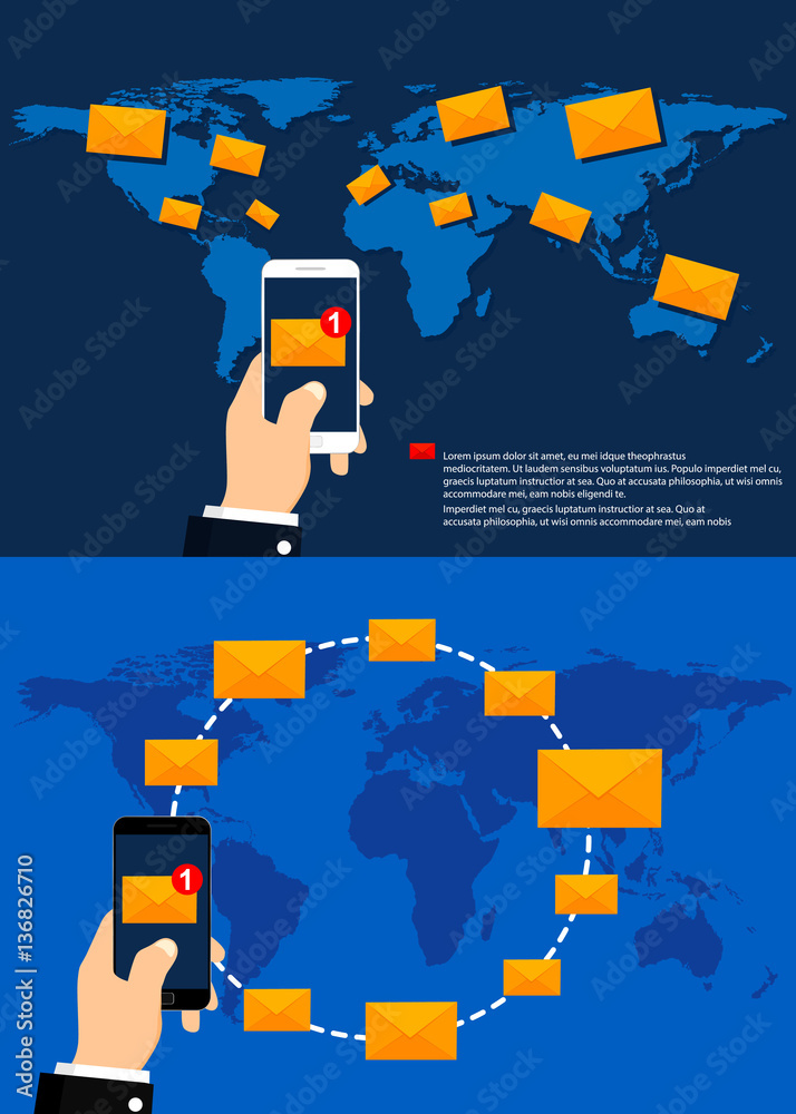 Set of e-mail marketing web banners. sending or receiving email sms and ...