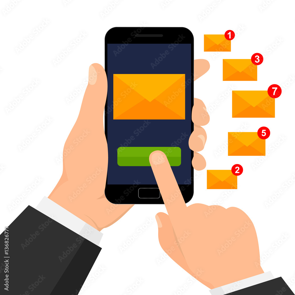 Mobile app, email marketing concept. Isolated on white background ...