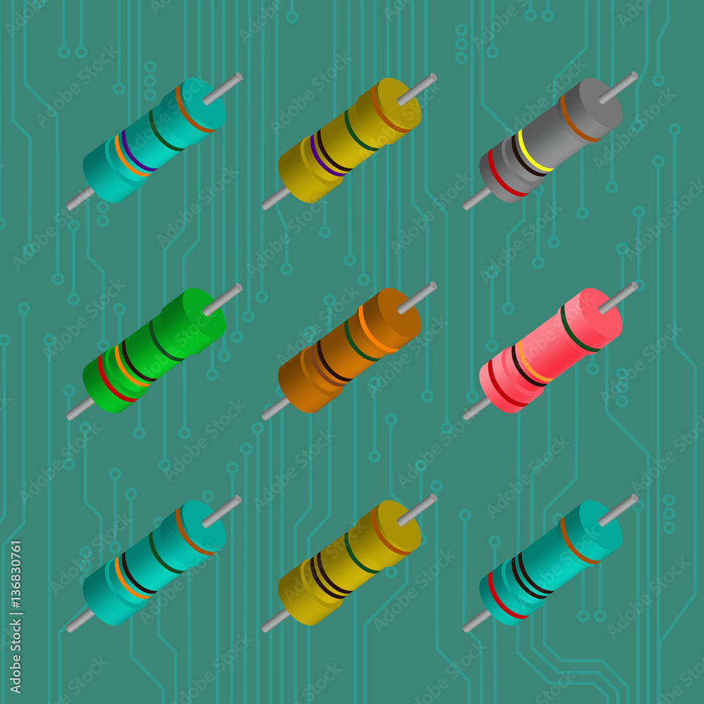 Abstract the set of 3D resistor. Icon resistor. The electronic ...