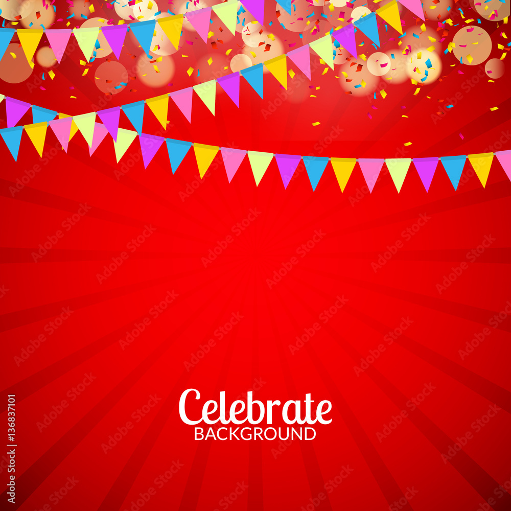Vector festive card with confetti, party invitation. Festive ...