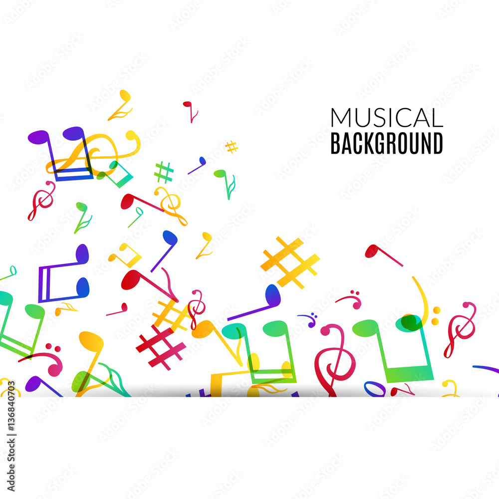 Music background. Musical background with musical notes. Vector rainbow ...