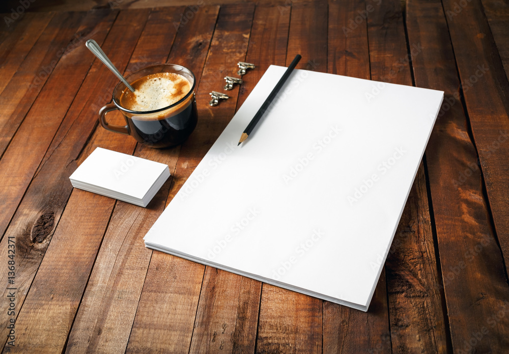 Blank paperwork template with plenty of copy space on vintage wooden ...