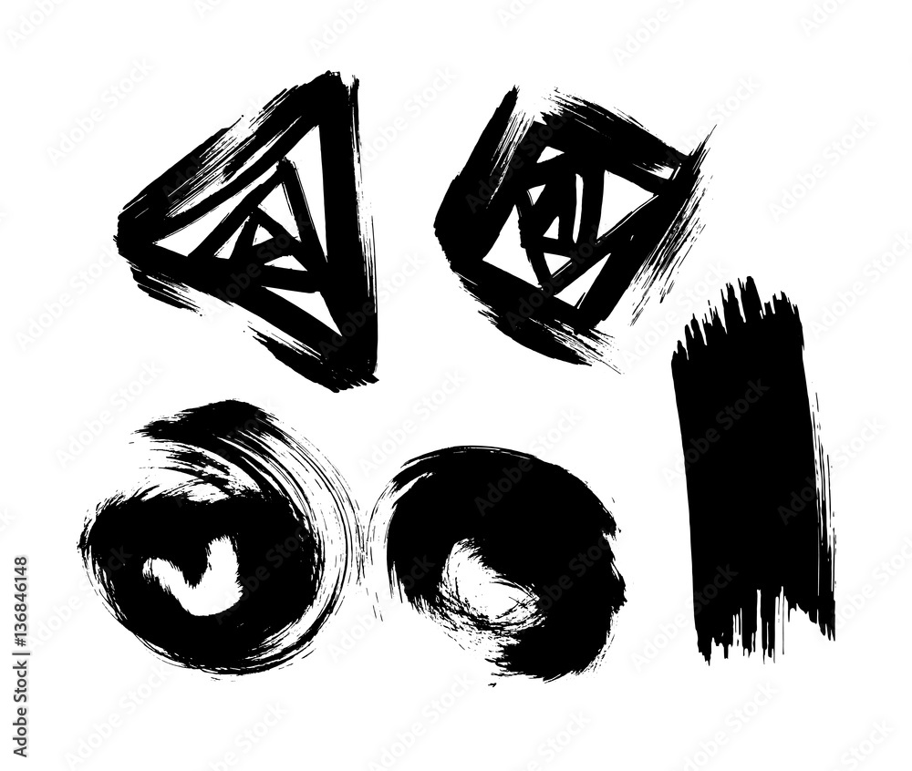 Set of hand drawn black ink textures and brush strokes. Freehand ...