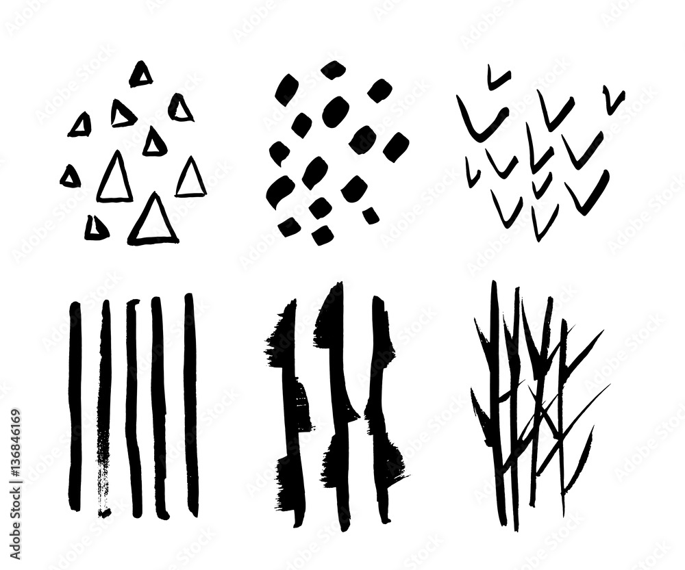 Set of hand drawn design elements. Vector collection of black ink ...