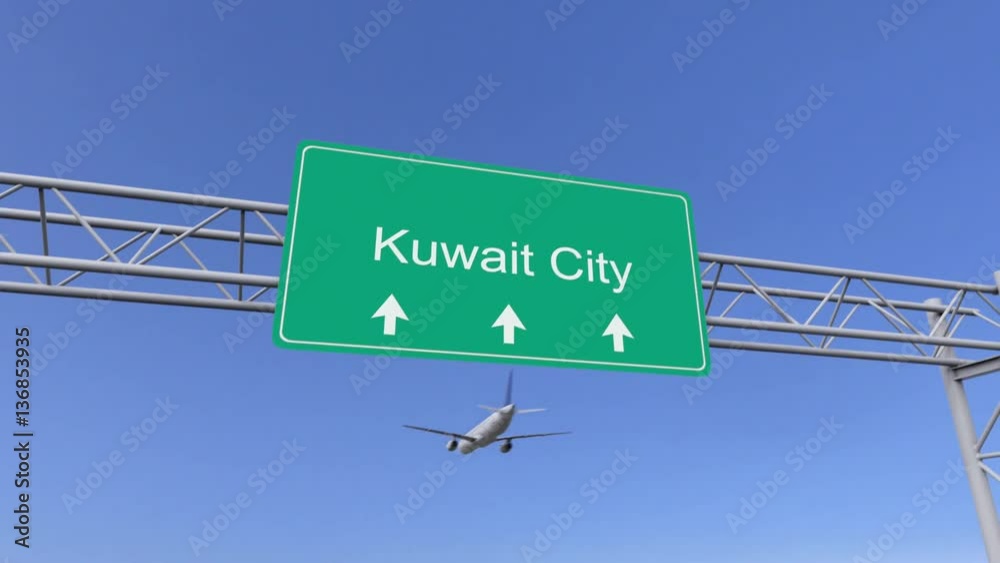 Twin engine commercial airplane arriving to Kuwait City airport ...