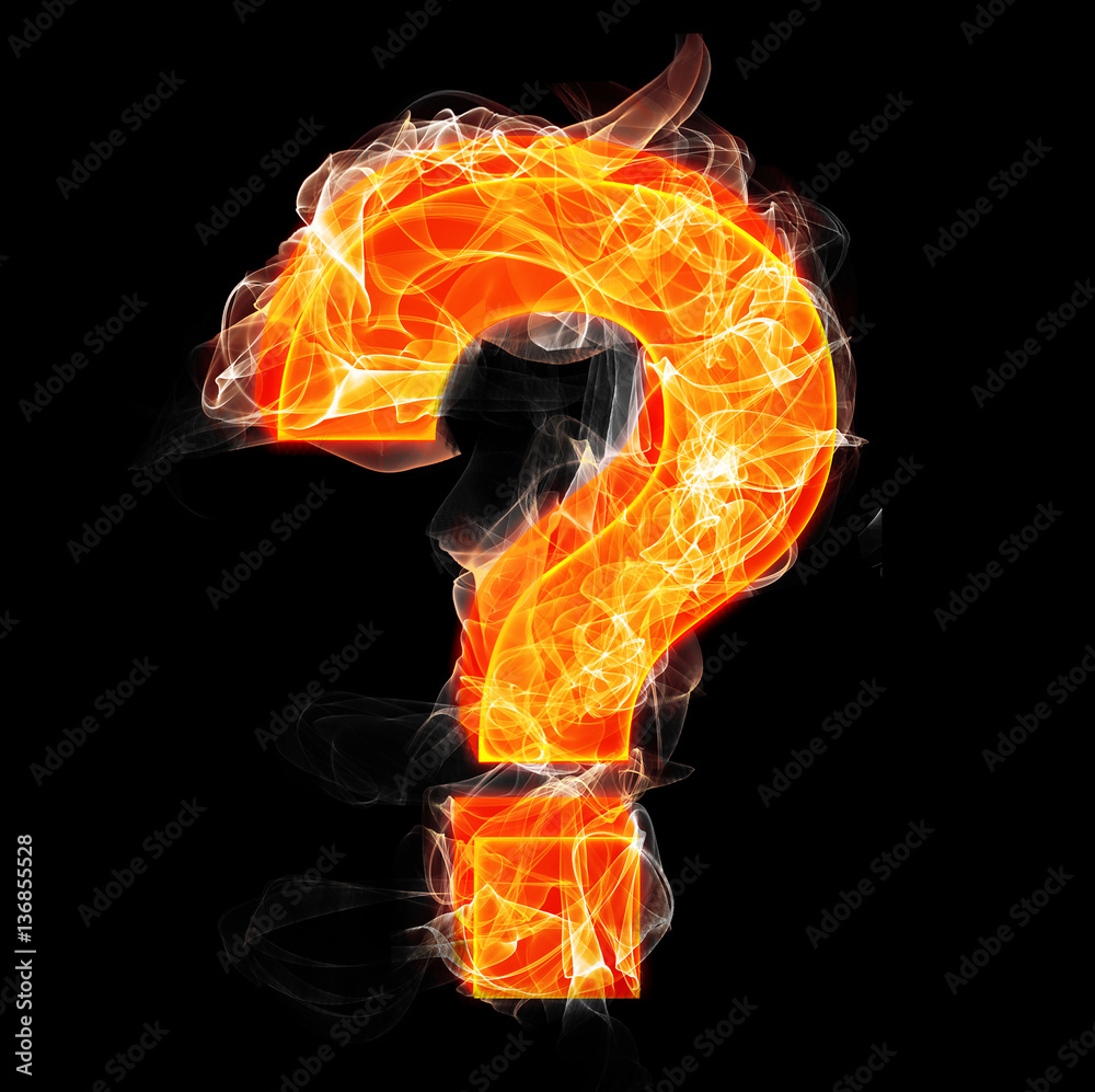 Burning question mark isolated on black Stock Illustration | Adobe Stock