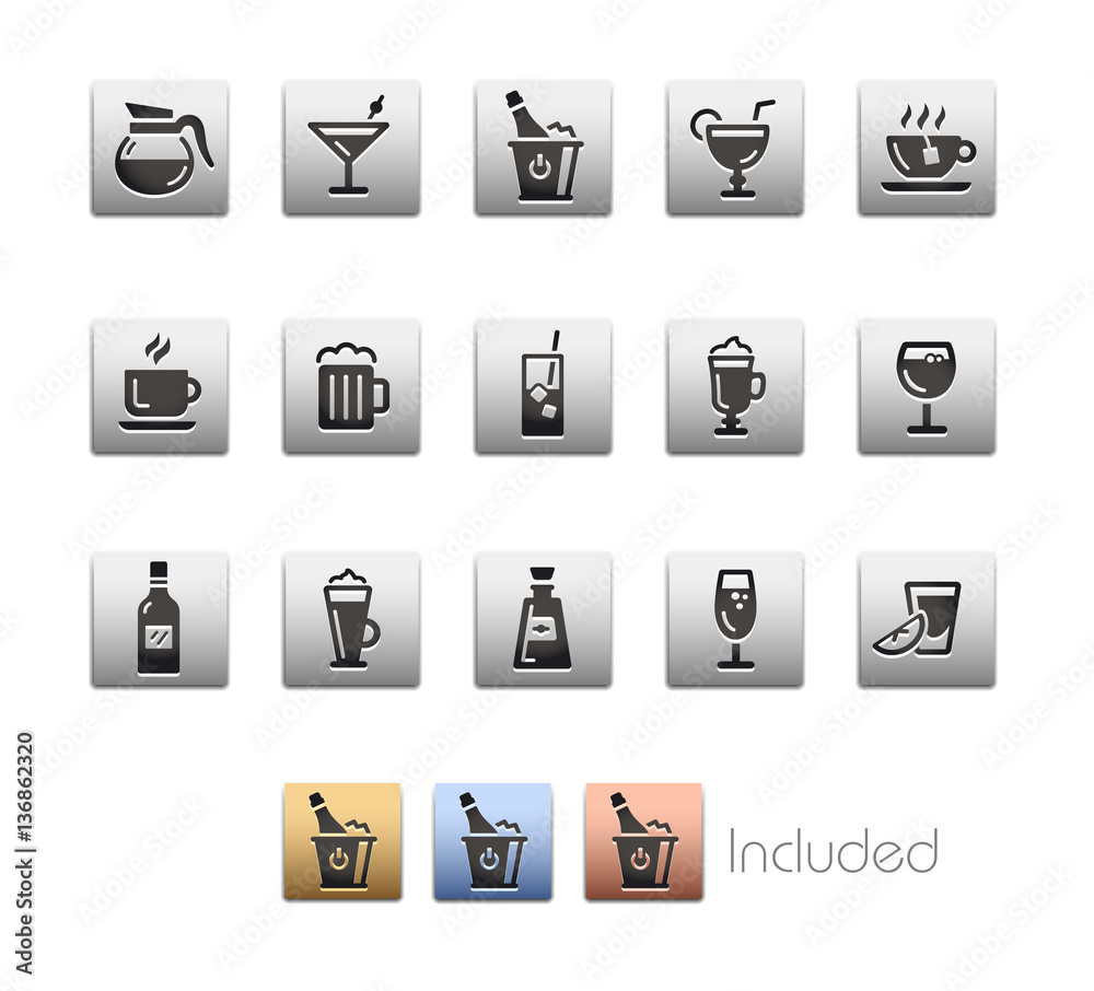 Drinks Icon set - The vector file includes 4 color versions for each ...