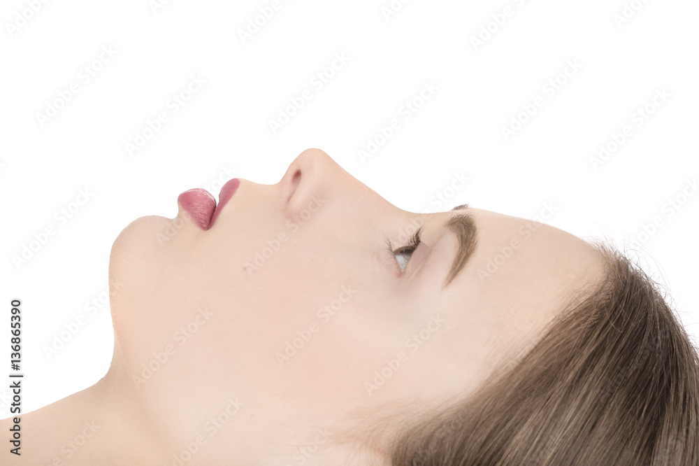 Female profile with a natural beauty makeup look - isolated over a ...