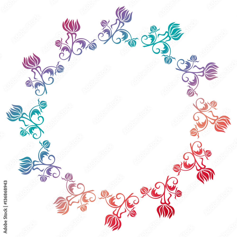 Beautiful round floral frame with gradient fill. Raster clip art ...