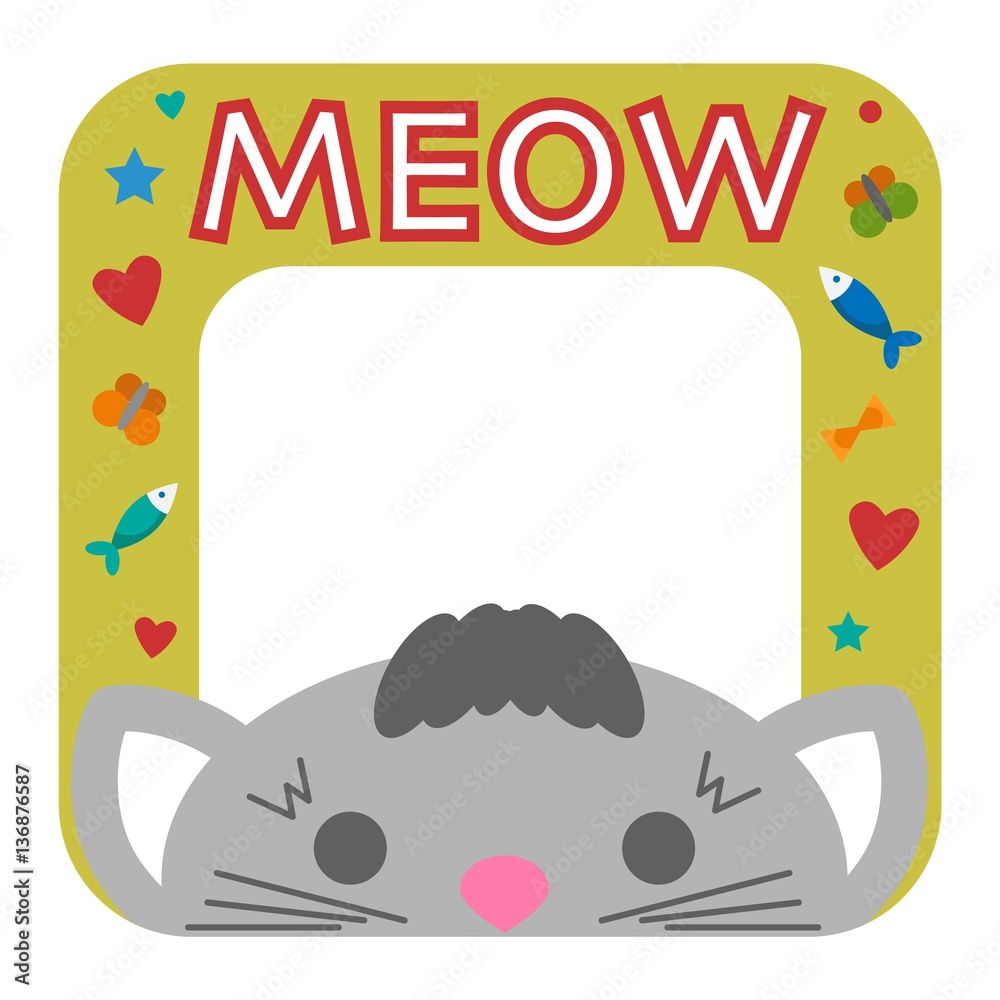 Cute happy birthday border cat photo frame vector illustration. Stock ...