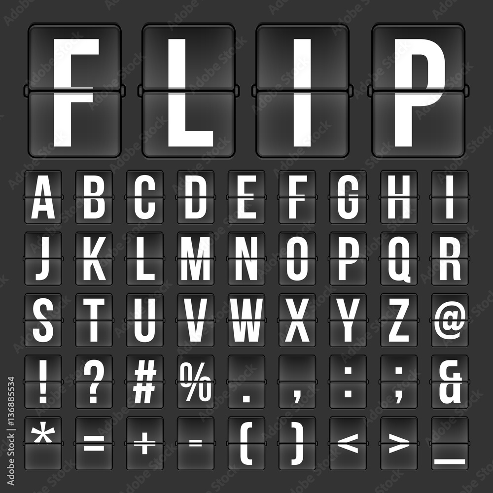 Flip countdown digital calendar clock numbers and letters. vector ...