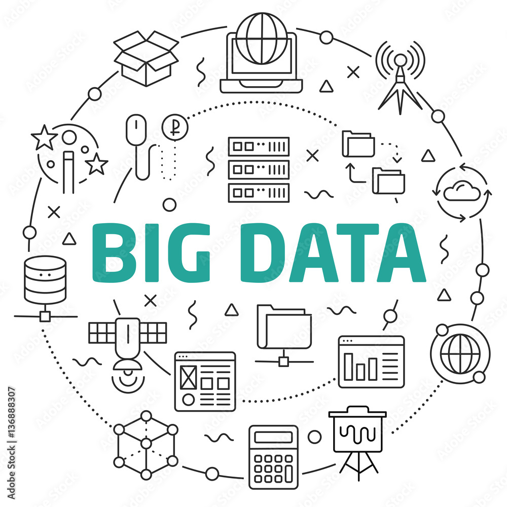 Vector linear illustration white background big data Stock Vector ...