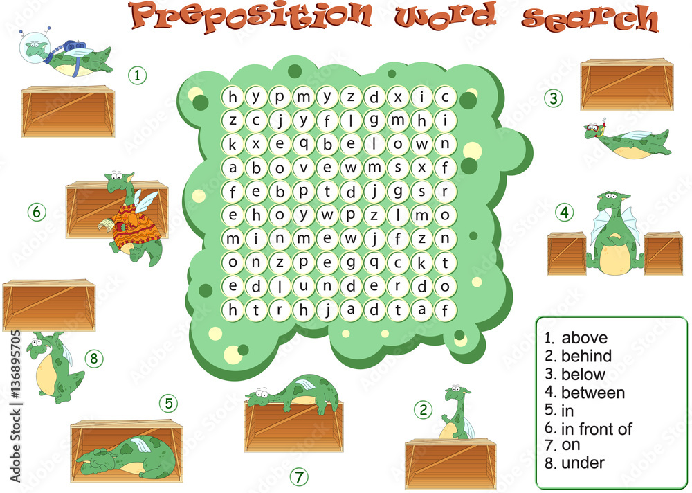 Logic game for learning English. Find the hidden words by vertic Stock ...
