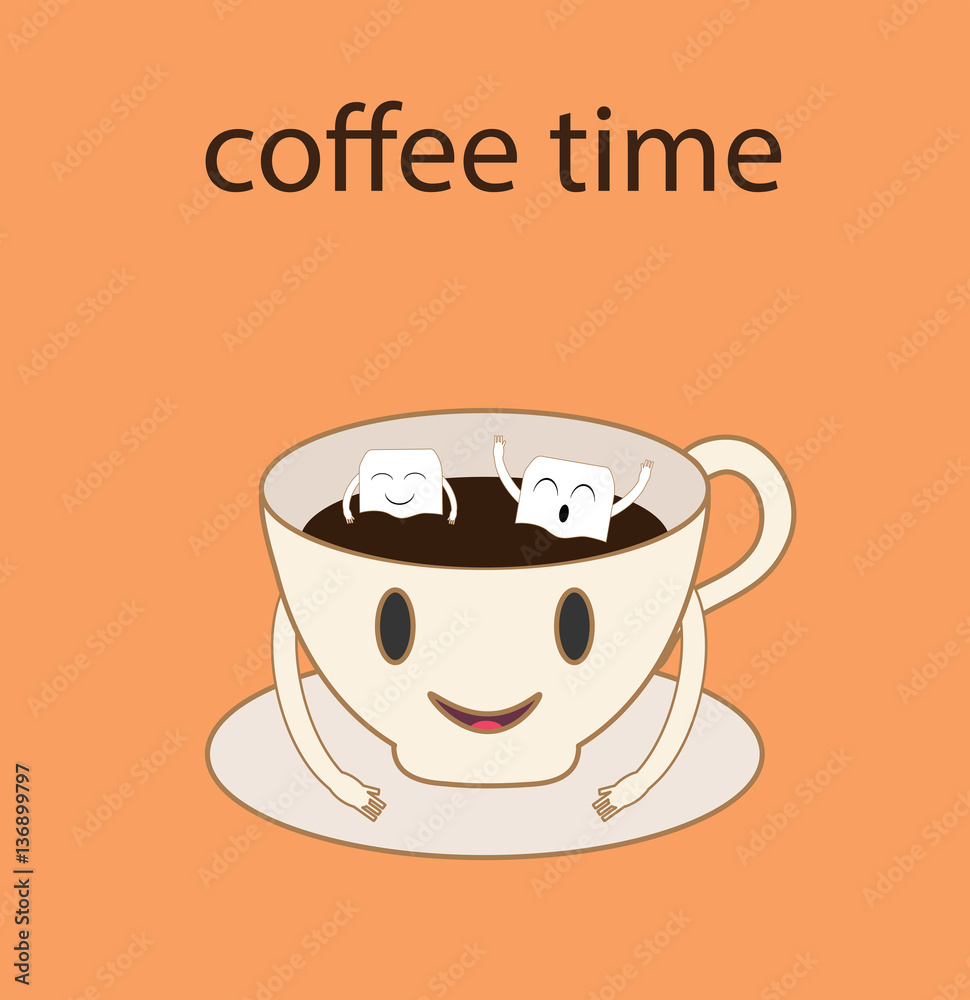 Cartoon vector of coffee and sugar. Coffee time. Stock Vector | Adobe Stock