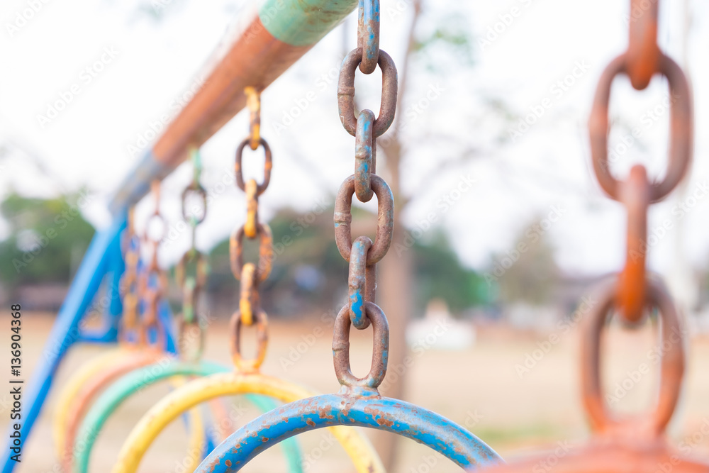 colorful old iron ring in playground at the school garden with b Stock ...