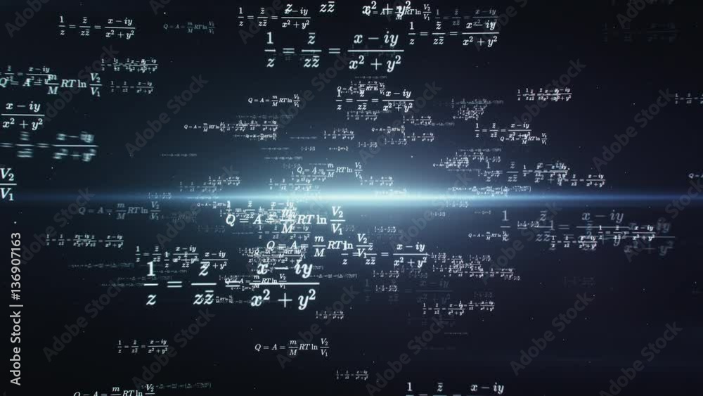 Computer animated mathematics and physics formulas flying through ...