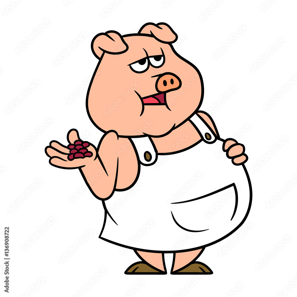 Cartoon Pig Eating and Holding Full Stomach Vector Illustration Stock ...