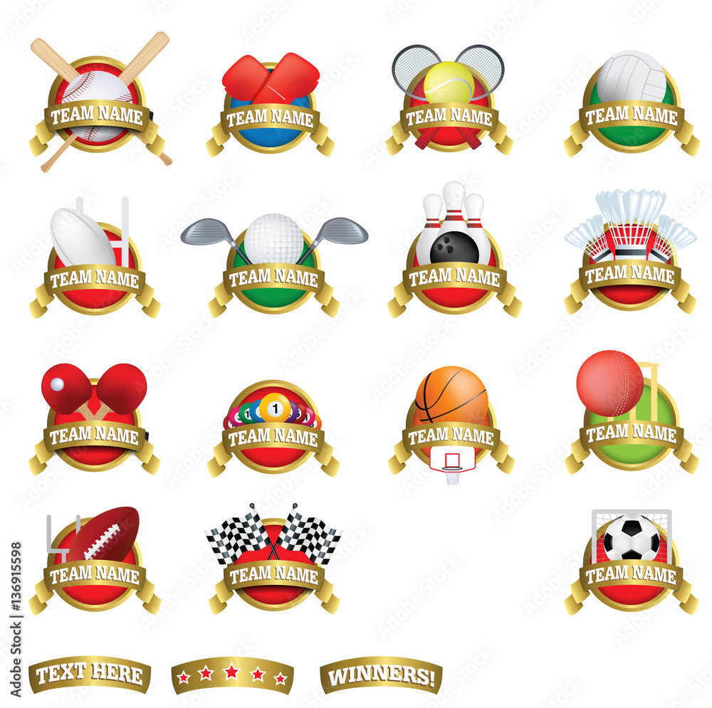 collection of sports badges, shields, logo or award marks Stock Vector ...