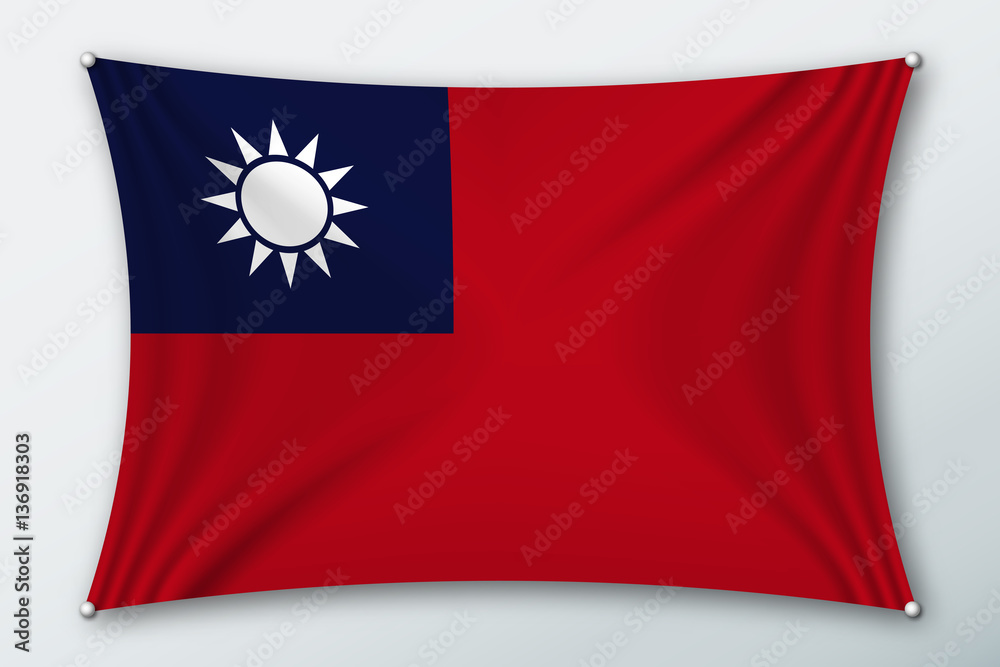 Taiwan national flag. Symbol of the country on a stretched fabric with ...