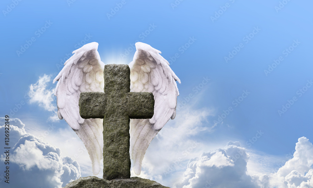 Angel Wings and Rustic Cross - highly detailed Angel Wings either side ...