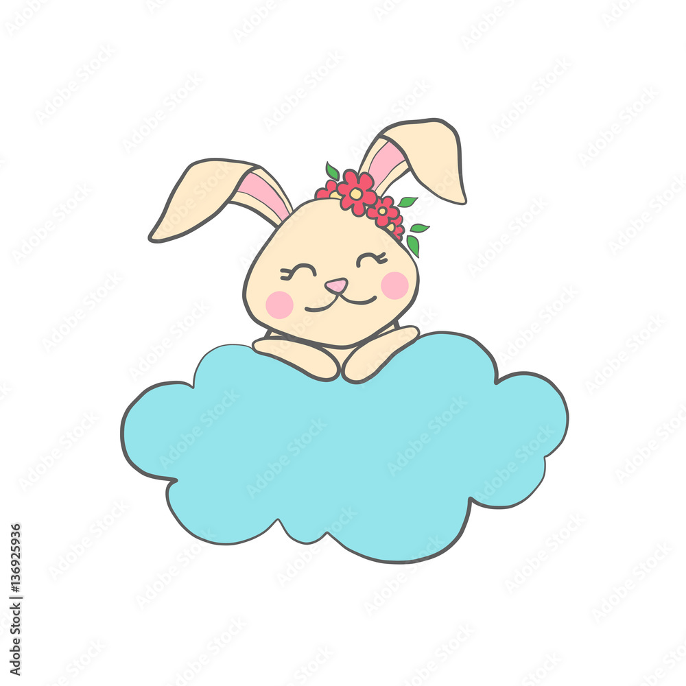 Cute hand drawn bunny on the cloud. Stock Vector | Adobe Stock