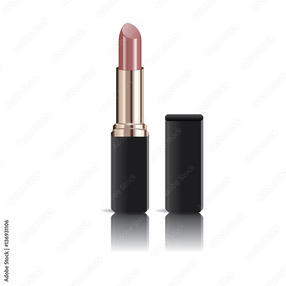 Realistic lipstick with reflection isolated on white background, mock ...
