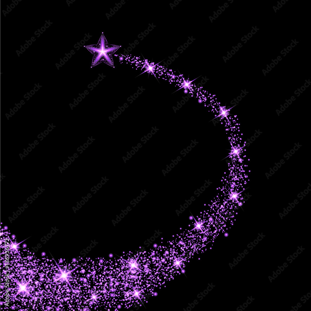 Glow purple star with trail. Light effect. Vector illustration Stock ...