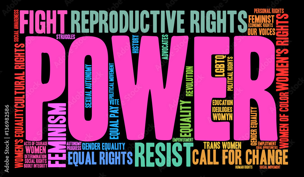 Power Women's Rights word cloud on a black background. Stock Vector ...